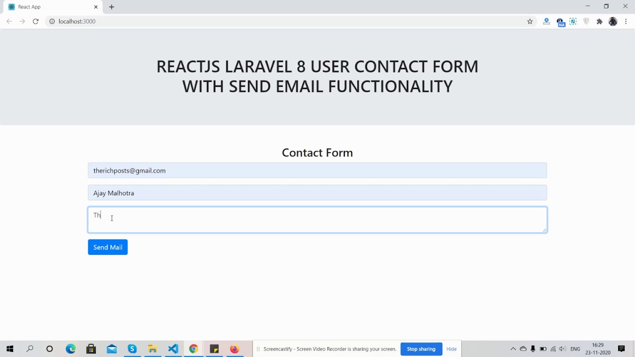 Reactjs Laravel 8 User Contact Form Send Mail Working Demo Reactjs Laravel 8 User Contact Form Send Mail Working Demo