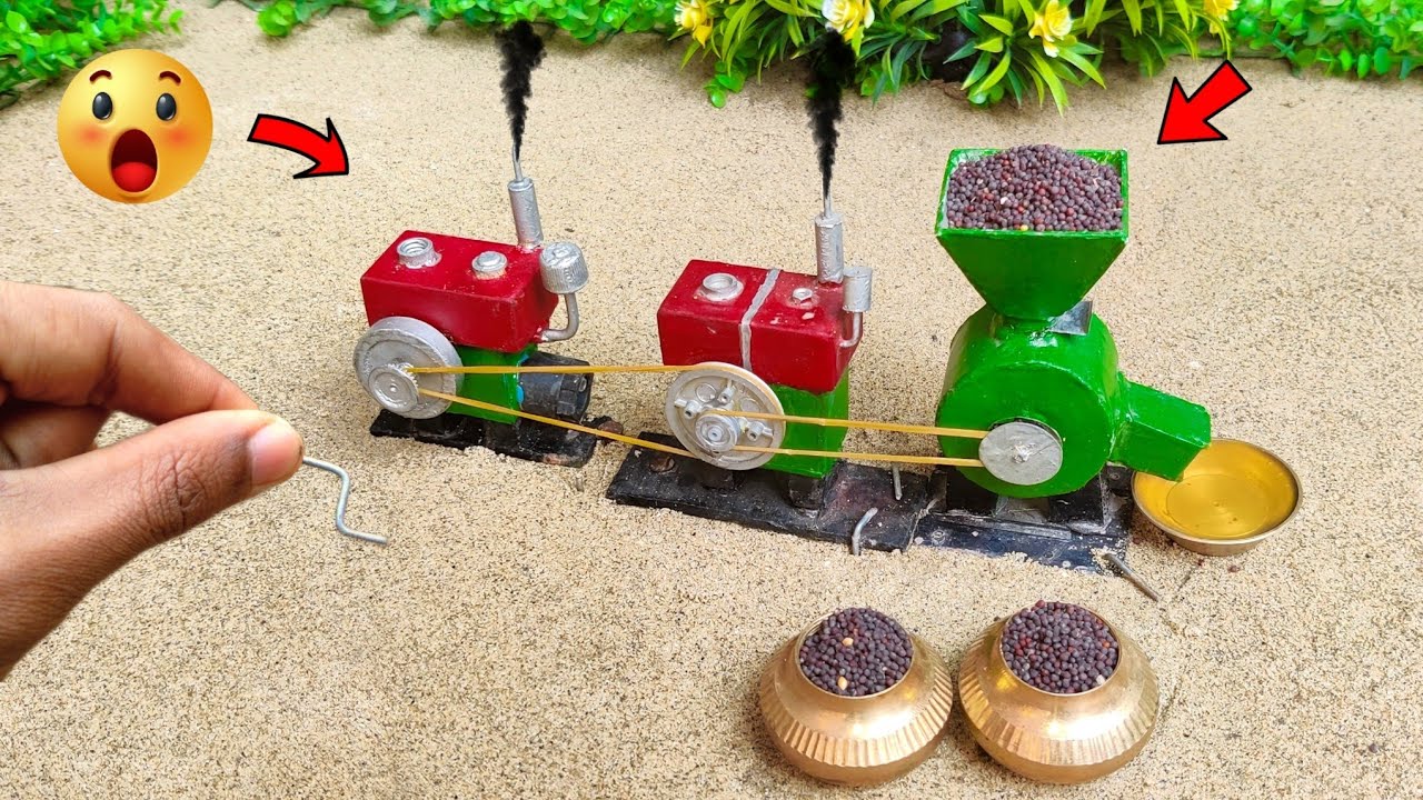 diy tractor mini double engine flour mill science project || diy ...
