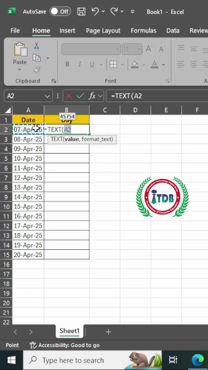 Day of date in excel #excel #computereducation #excelshortcuts #exceltips #computertechnic - YouTube