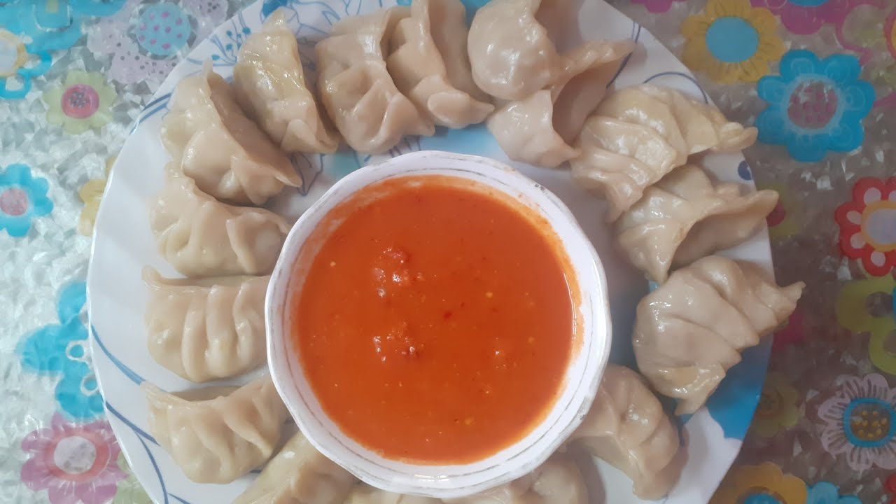 Making momos at home || veg moms recipe with red chill sauce - YouTube