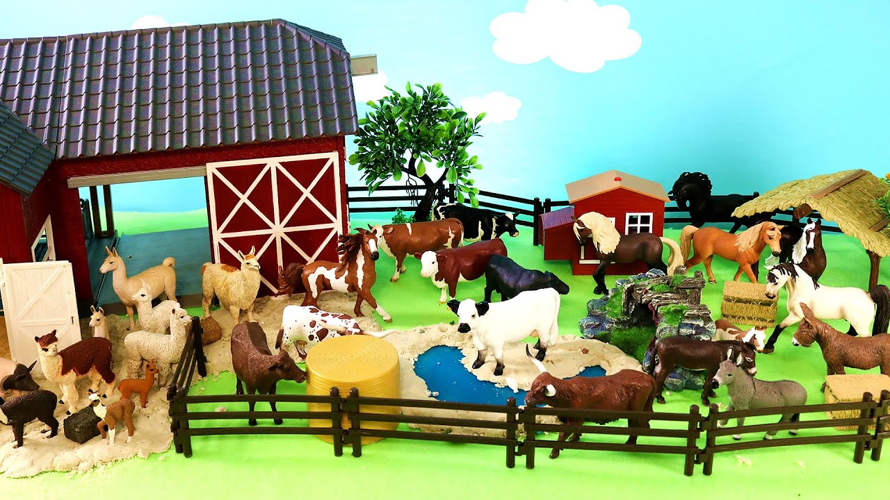Farm Country Diorama and Barn with Cattle Horse Animal Figurines - YouTube