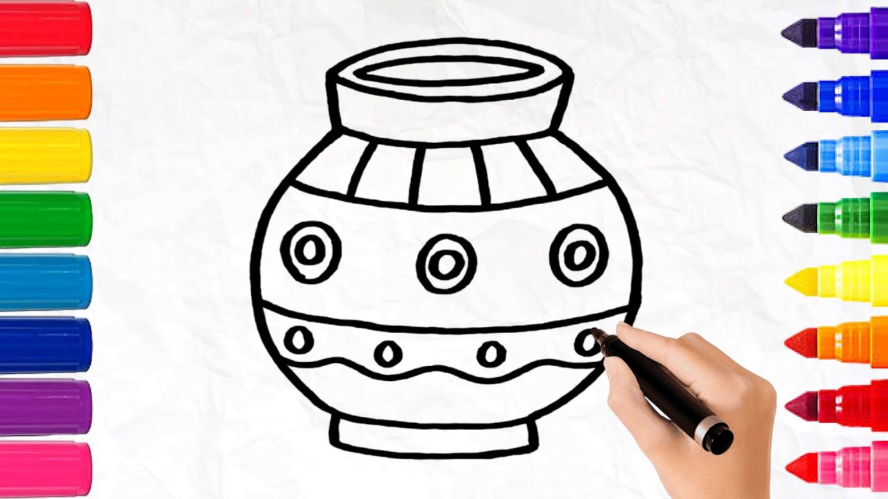 Pot Drawing, Painting and Coloring for kids and Toddlers | How to Draw ...
