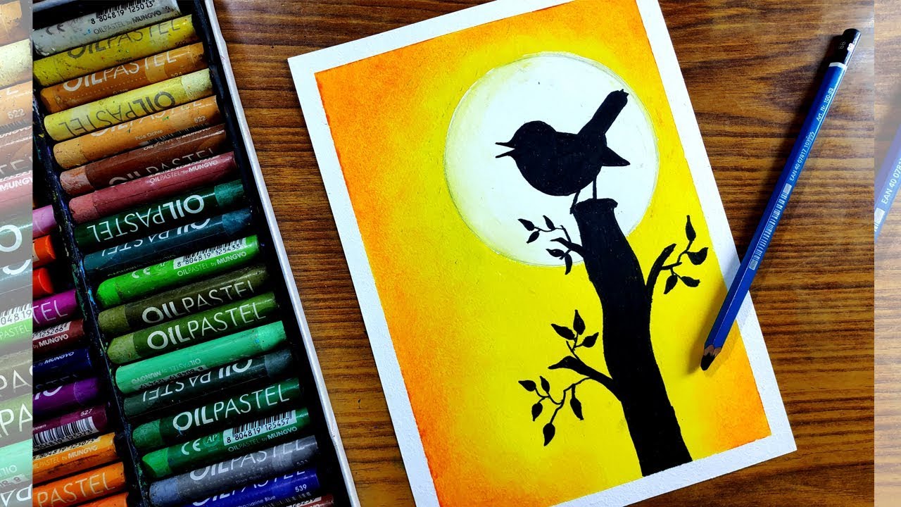very simple oil pastel drawing for beginners/ birds drawing step by ...