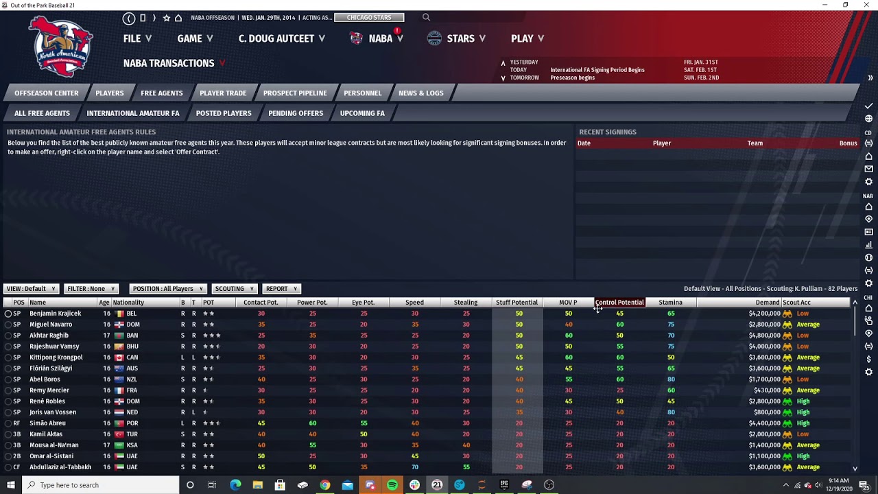 OOTP 21 Fictional League NABA International Amateur Free Agents - YouTube