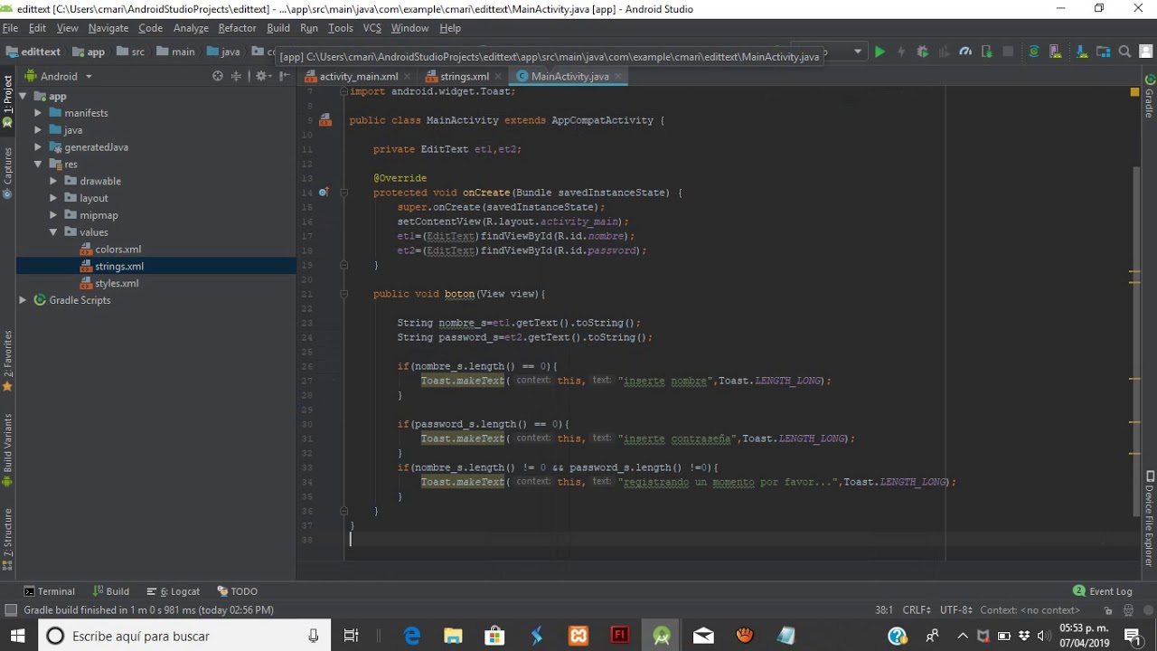 validar editText en android studio - YouTube