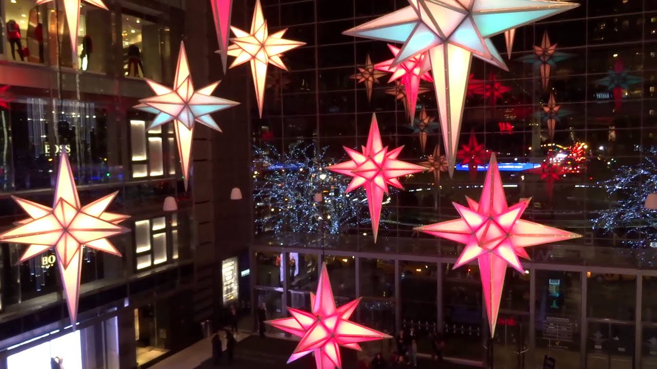 New York Christmas 2015 Shops at Columbus Circle Light Show - YouTube