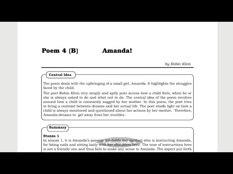 CBSE | Class 10th | English | Poem 4 | Amanda | Question And Answers ...