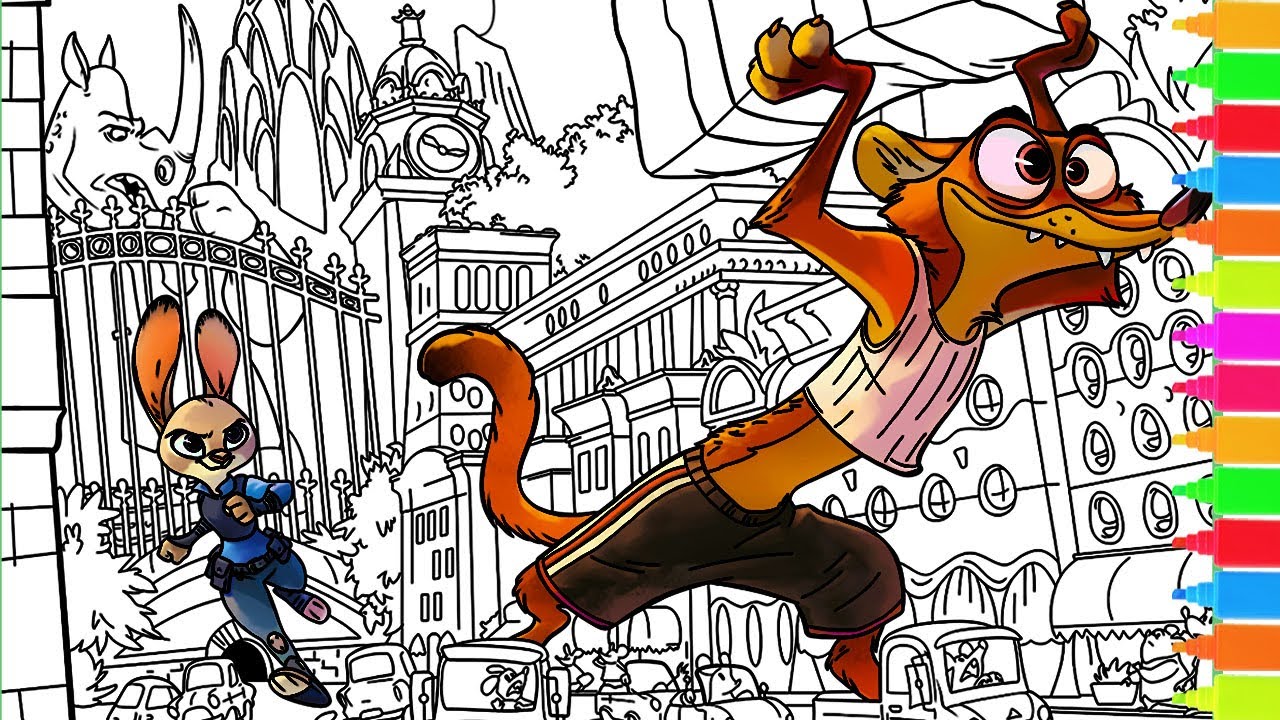 Coloring Disney Zootopia - The Chase, Young Judy, Meet the Sloth ...