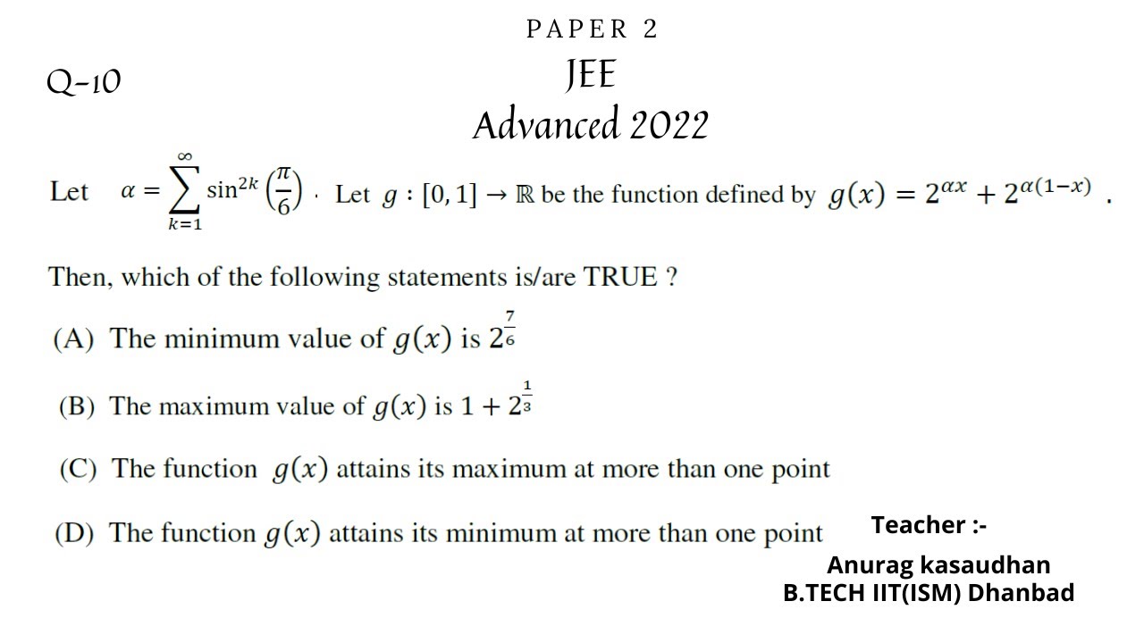 JEE Advanced 2022 Math Paper 2 (Q 10) solution | IIT JEE Maths | # ...