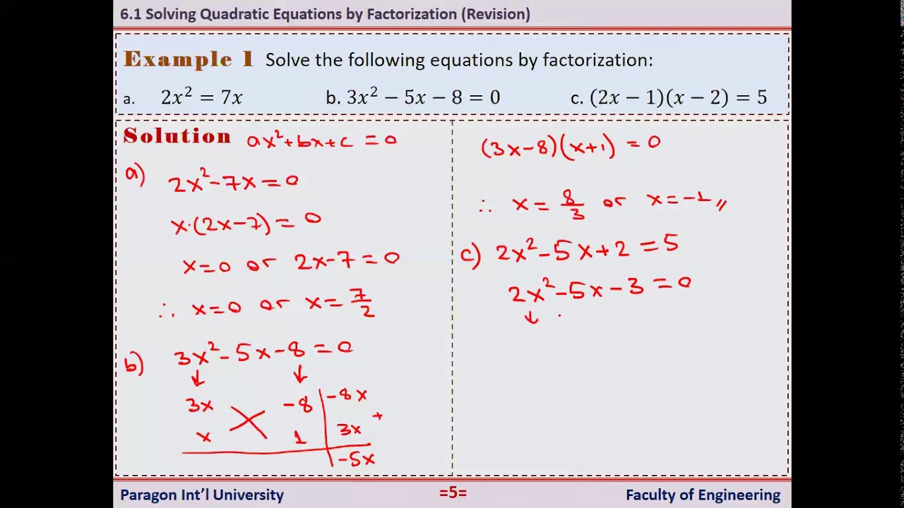 Solving Quadratic Equations by Factorization - YouTube