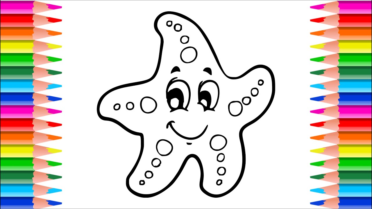 How To Draw Starfish For Kids & Toddlers | Star Fish Drawing, Coloring ...