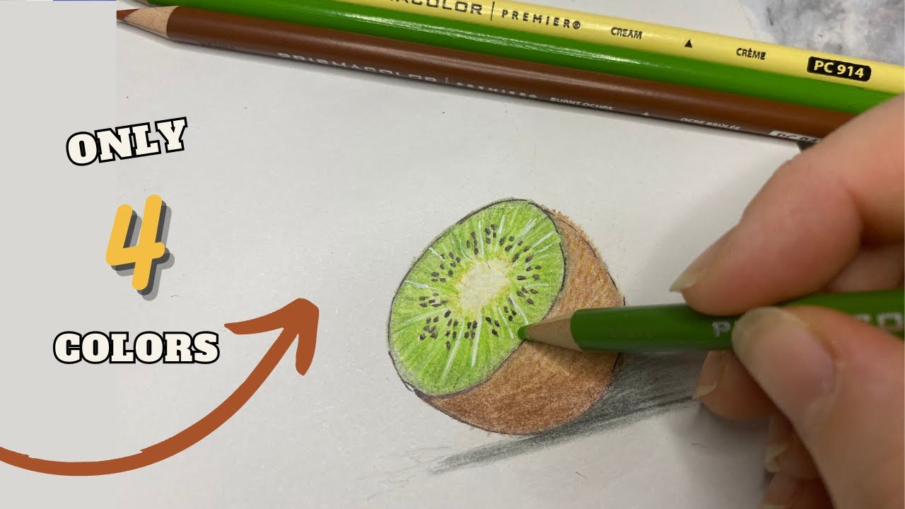 How to draw color pencil kiwi fruit step by step - YouTube