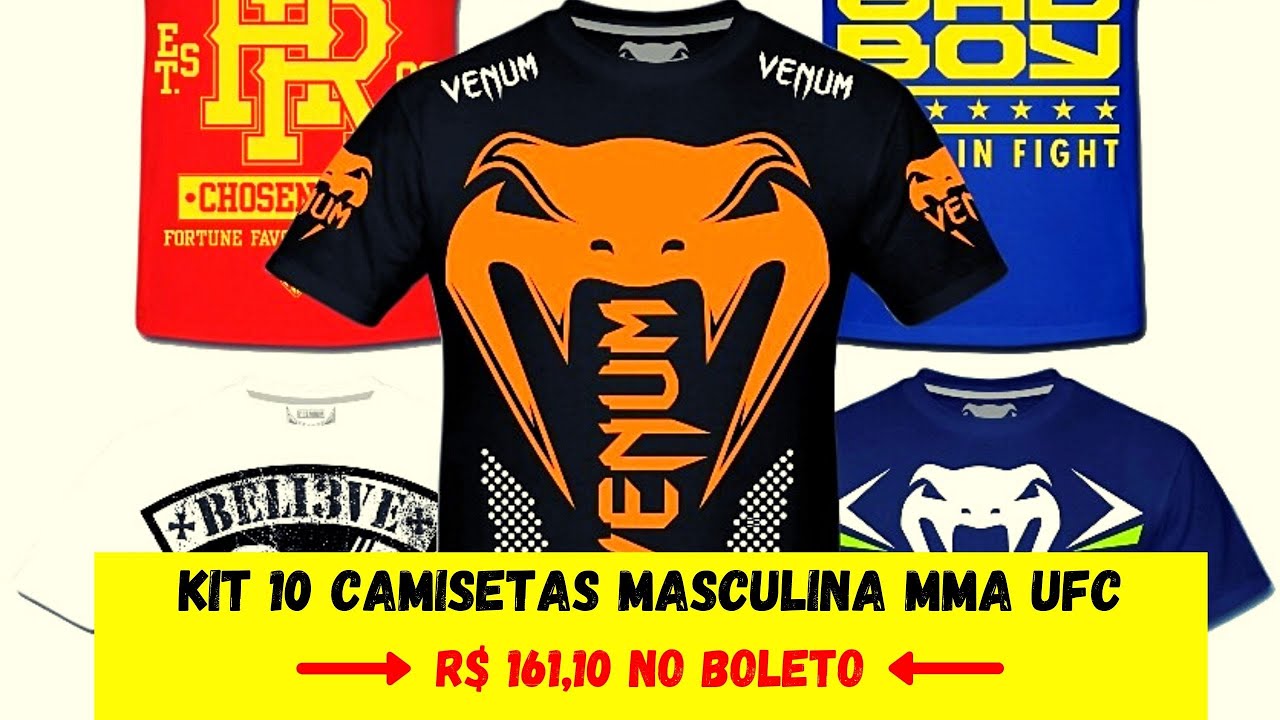 KIT 10 CAMISETAS MASCULINA MMA UFC DIVERSAS CORES ATACADO POR R$ 161,10 ...