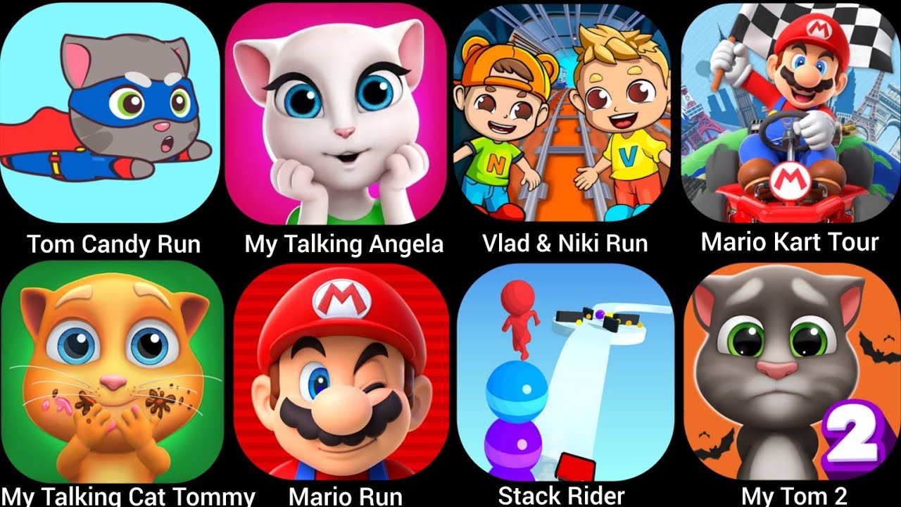 My Talking Cat Tommy,Stack Rider,Mario kart Tour,Tom Candy Run,My ...