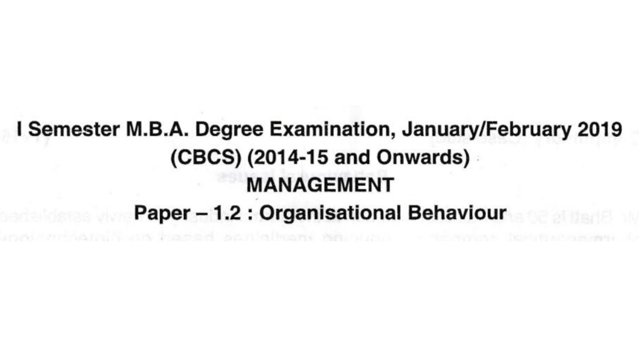 Management and Organizational Behaviour 2019 Question paper | MBA 1st ...
