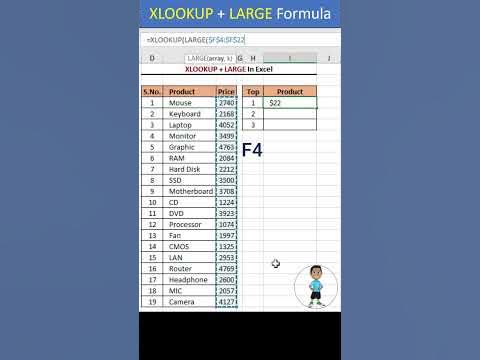 LARGE + XLOOKUP Formula in Excel #excel #exceltips #exceltutorial #shorts #msexcel # ...