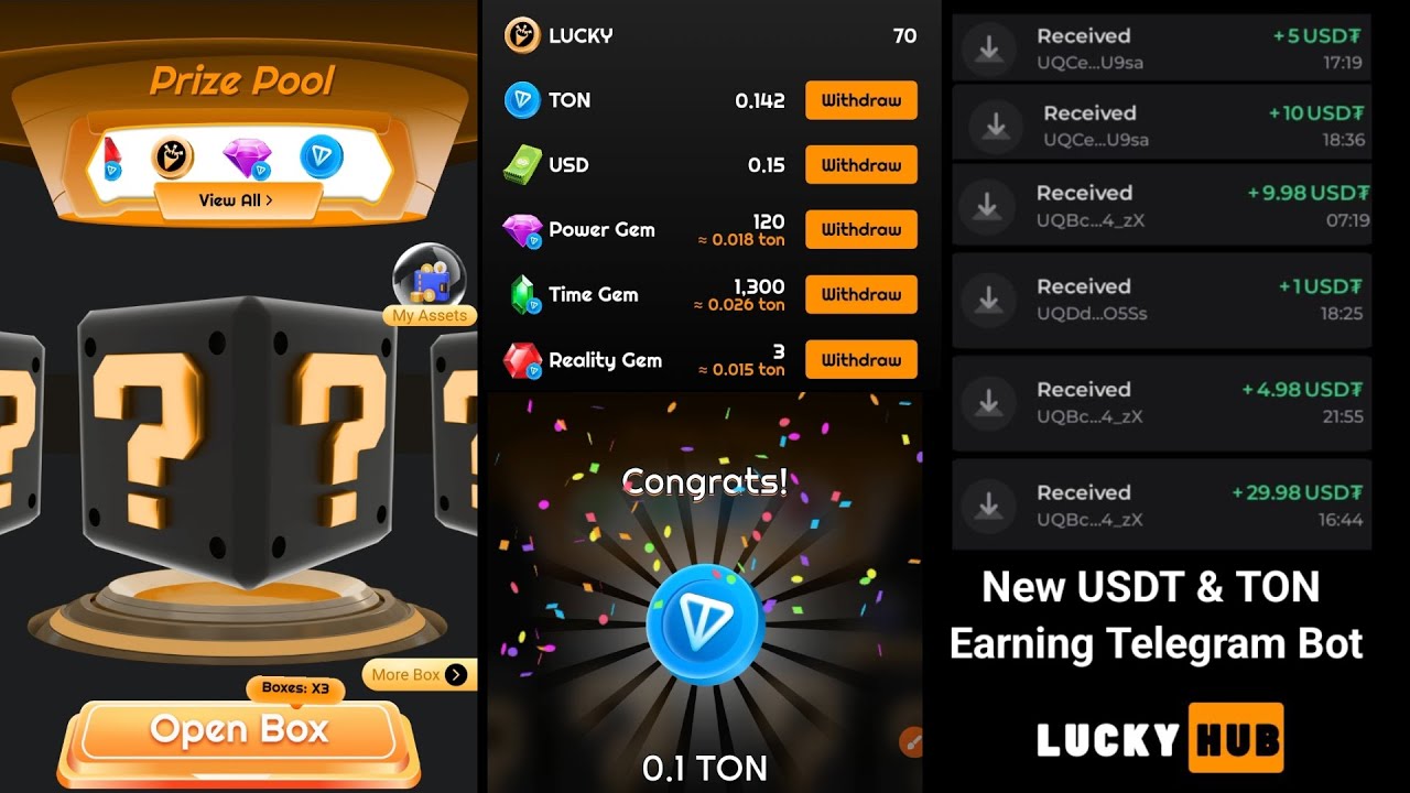 new-ton-usdt-earning-telegram-bot-luckyhub-instant-withdrawal