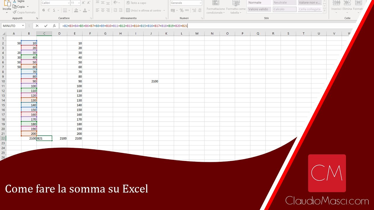 Come fare la Somma su Excel - YouTube