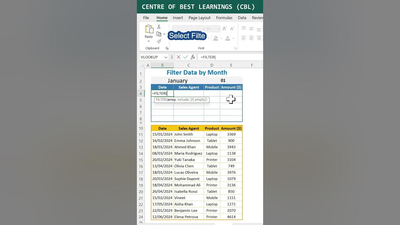 Filter Data By Month Dynamically Excel Exceltips Exceltricks Exceltutorial Formula 1163