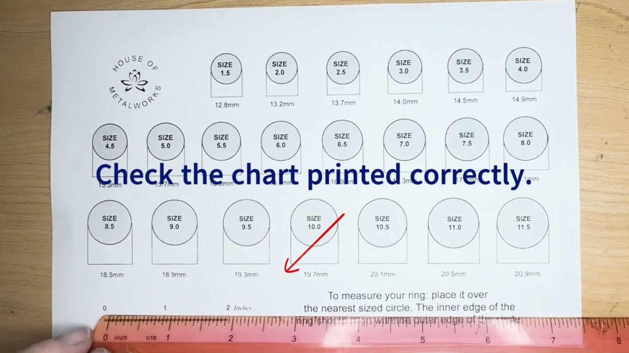 Printable Ring Chart Size