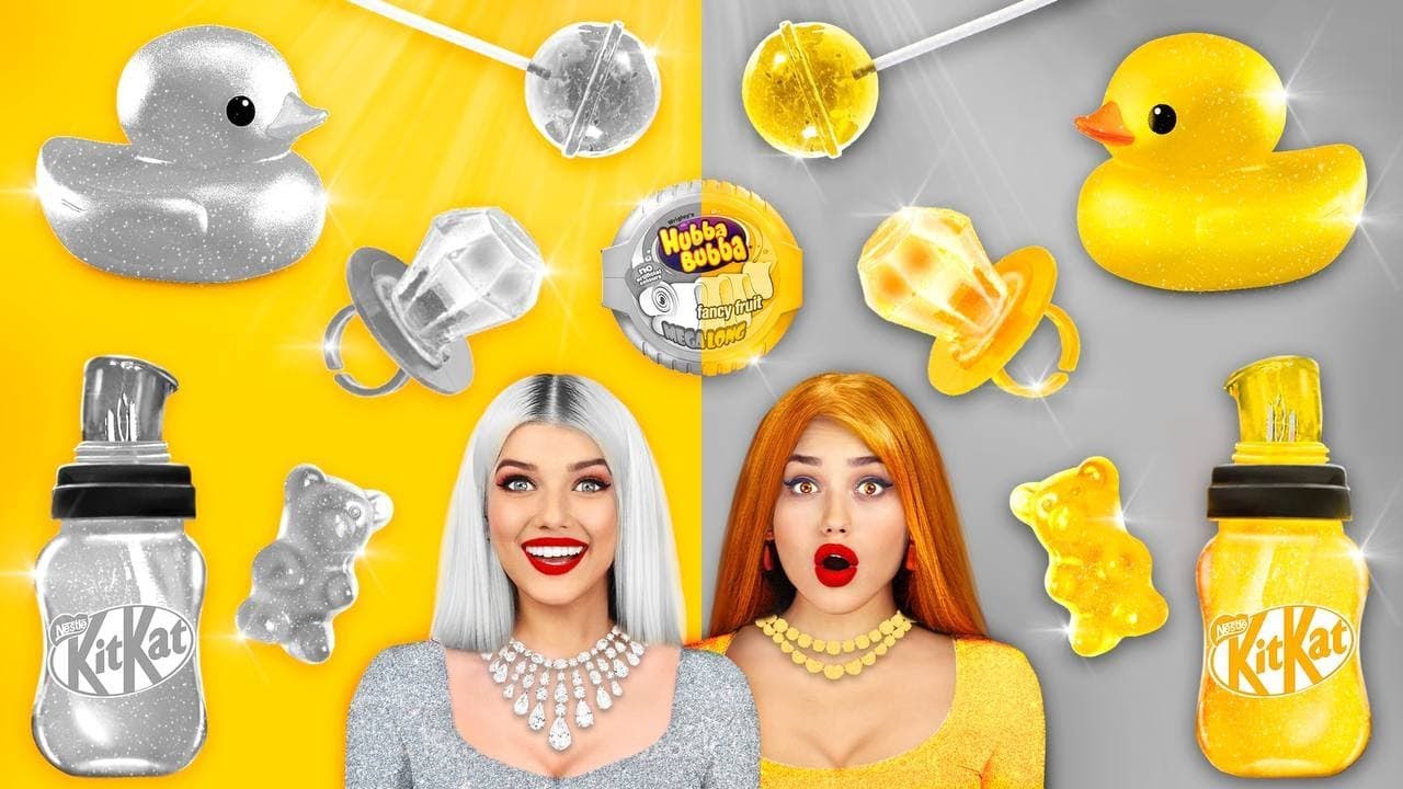 Gold vs Silver Food Challenge | Epic One Color Food Battle 24 Hours ...