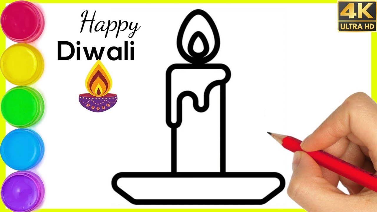 Diwali Candle Drawing || How to draw candle drawing || Easy candle drawing || mombatti ka ...