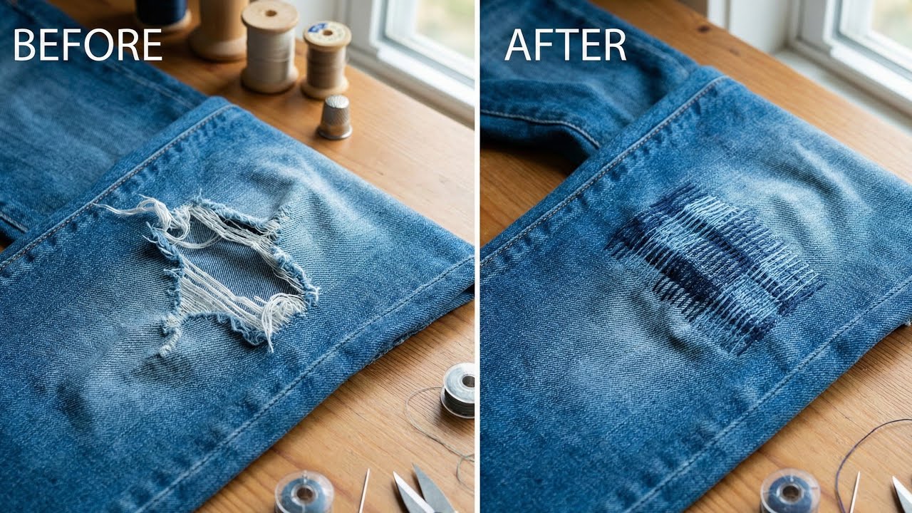 Pantalon ROTO Como ARREGLAR, como coser un pantalon ROTO a mano, facil ...