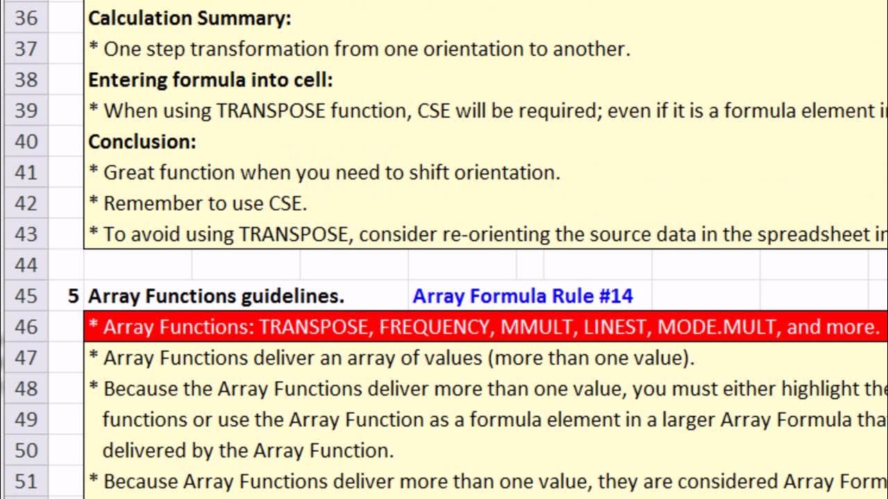 Ctrl + Shift + Enter: Excel Array Formulas #07: Introduction To Array Functions. TRANSPOSE ...