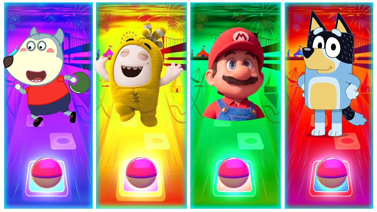 Bluey Wolk vs Oddbods Yellow vs Wolfoo Family Dog vs Super Mario ...