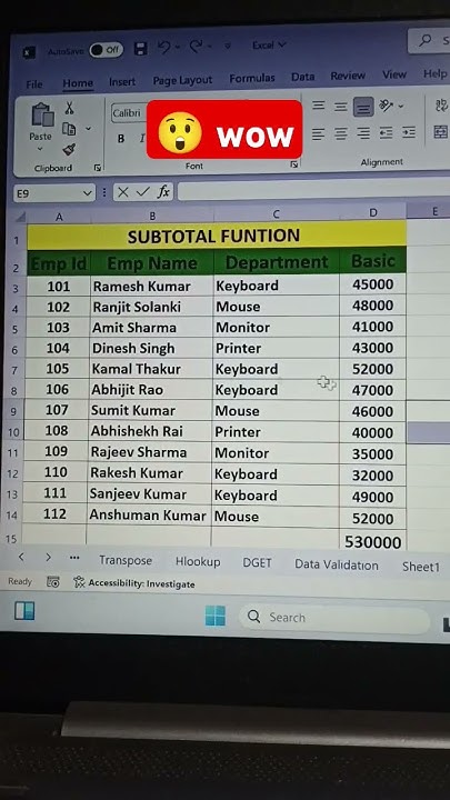 subtotal in Excel #exceltutorial #shortsfeed #microsoftoffice - YouTube