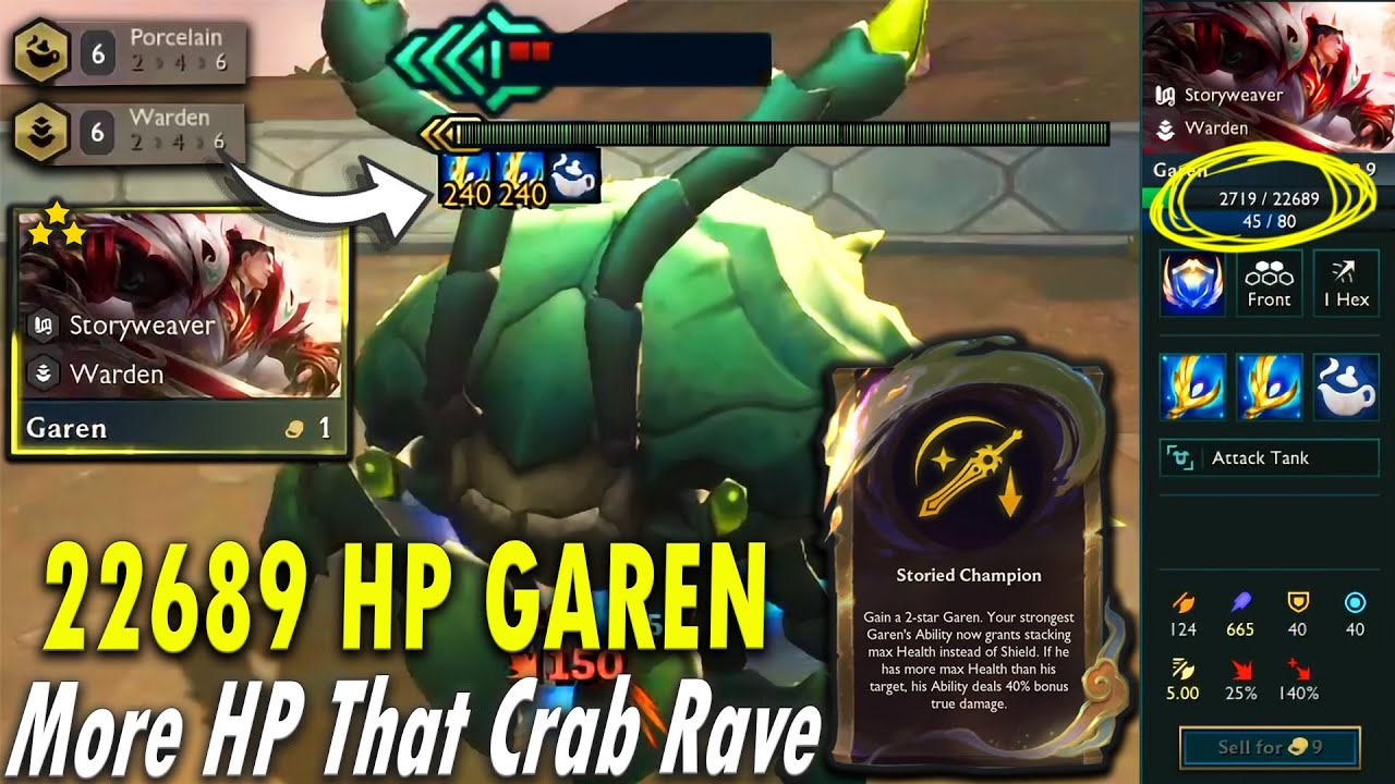 For the first time a one cost united beat the crab rave. Garen 22689 HP ...