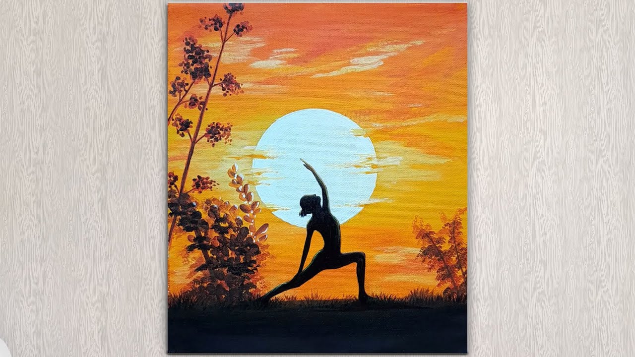 Sunset Yoga | Acrylic Painting for Beginners | Canvas Painting | How to ...