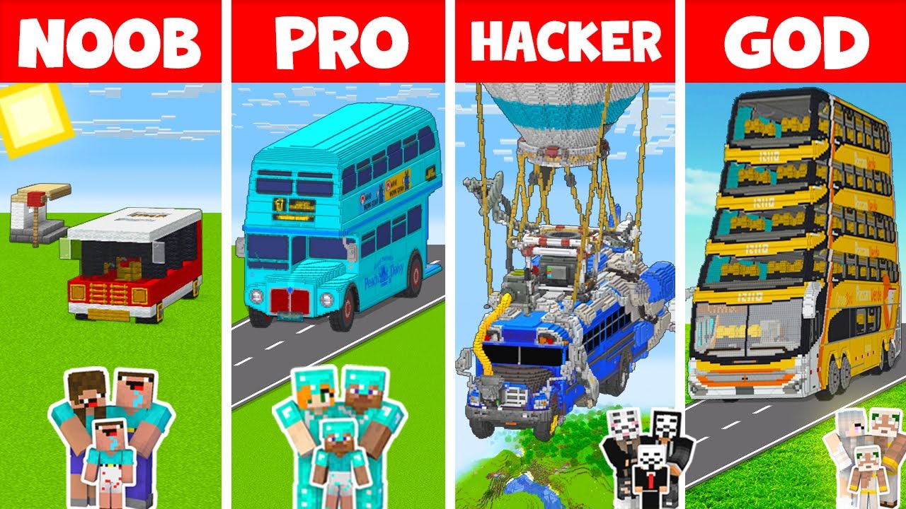 Minecraft NOOB vs PRO: FAMILY BUS STATION BUILD CHALLENGE - YouTube
