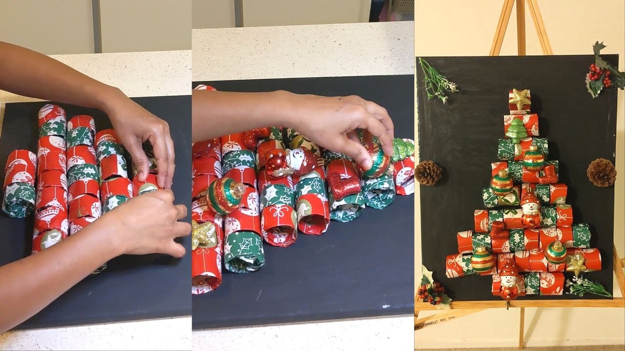 How To Make Christmas Tree Using Tissue roll and Wrapping paper - YouTube