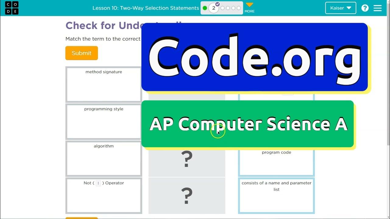 Lesson 102 Two Way Selection Statements Answer Tutorial Unit 1 Computer Science A