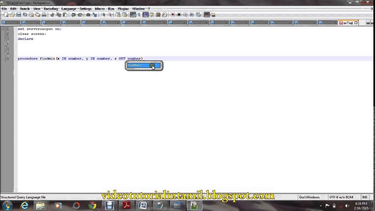 Plsql Tutorial In Tamil Program To Design Procedure Using In And Out Parameter Youtube