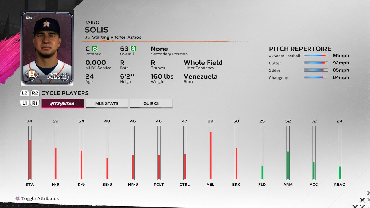 【MLBTheShow24Stats/メジャーリーグ選手能力】Astros1A 36 Jairo Solis アストロズ1A ハイロ・ソリス ...
