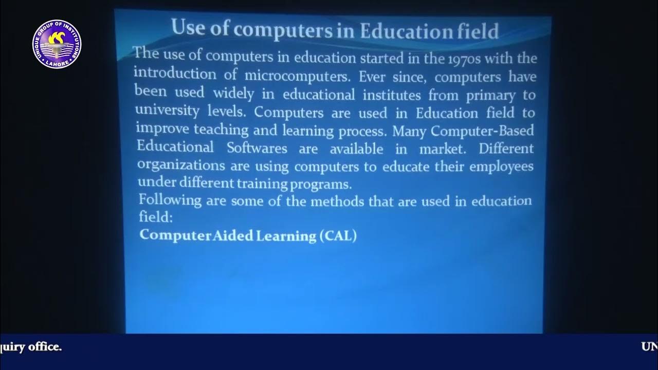 Online Lecture 54 (Use of Computer in Education Field) Computer Science ...