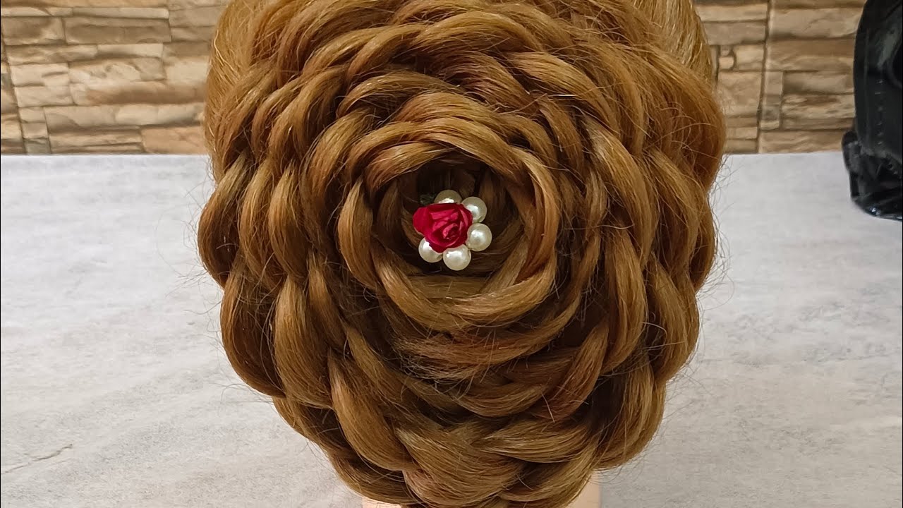 Step by step Rose bun hairstyle | rose bun hairstyle for wedding party ...