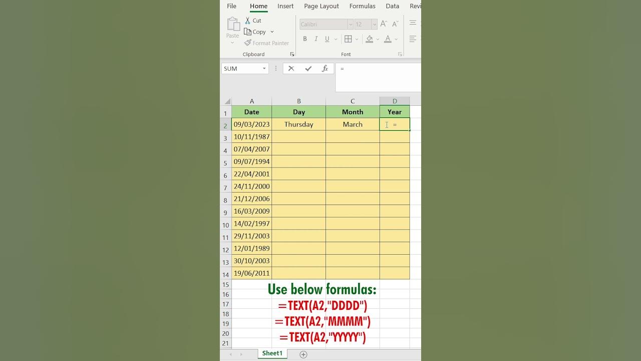 Get Day Month Year From A Date In Excel Excel Tip 41 get-day-month-year-from-a-date-in-excel-excel-tip-41
