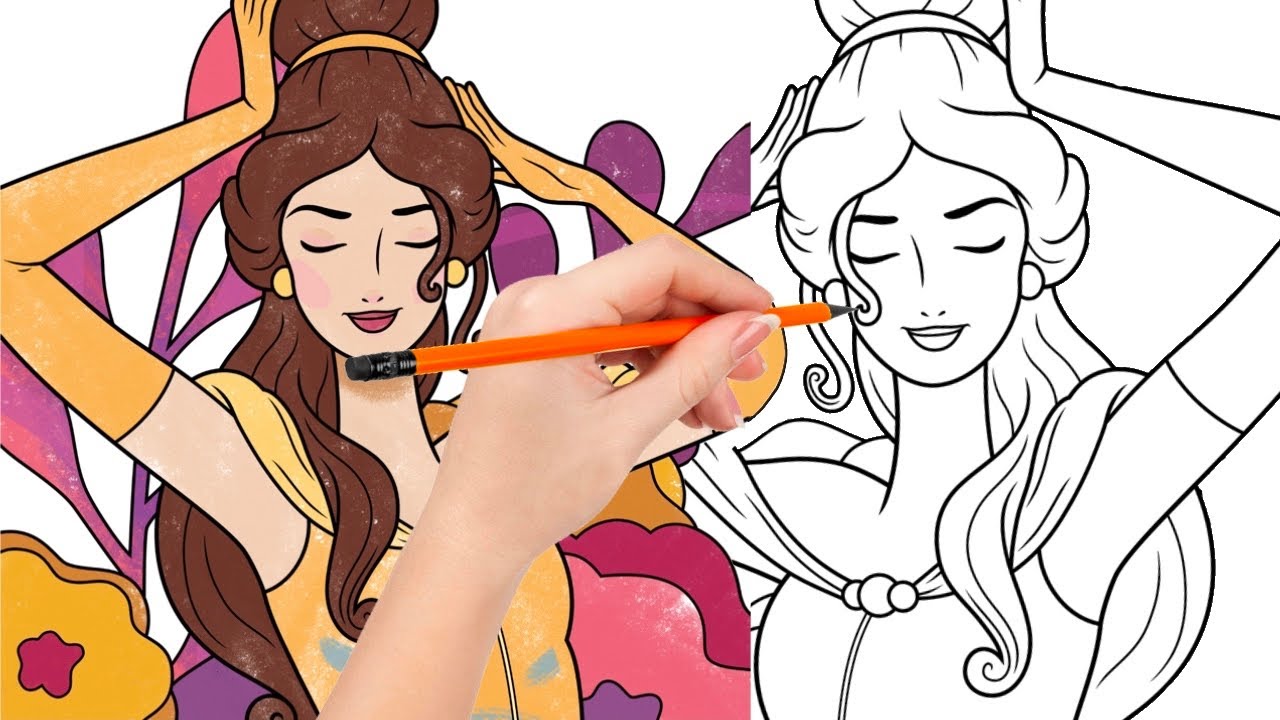 How to draw Princess Belle - Beauty and the Beast coloring page - YouTube