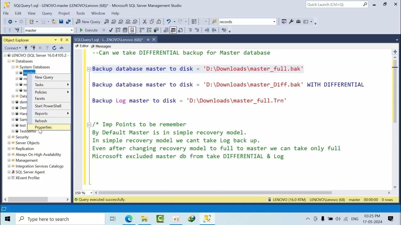 Can we Take DIFFERENTIAL and LOG backup for Master db | MS SQL DBA ...