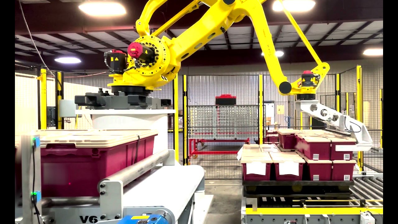 Robotic Tote Palletizing Solution by MESH Automation - YouTube