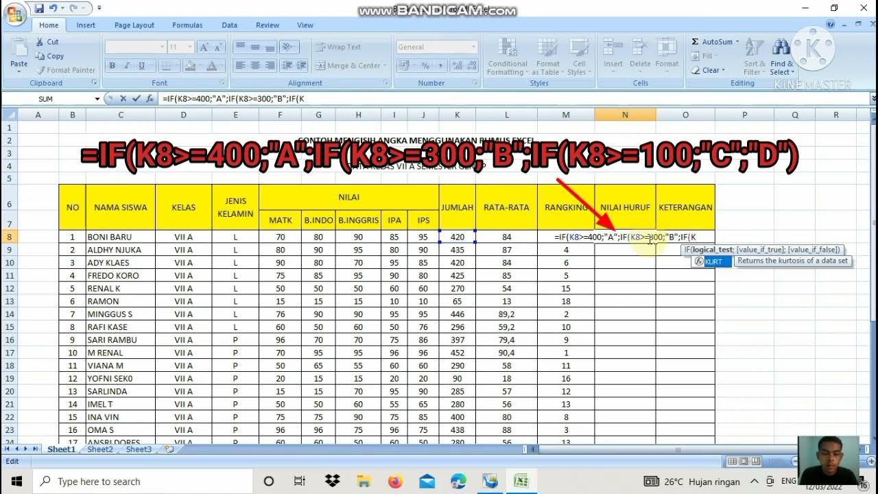 CARA MENGGUNAKAN RUMUS SUM, AVERAGE, COUNTIF, MAX, MIN, RANK, IF DI MICROSOFT OFFICE EXCEL - YouTube