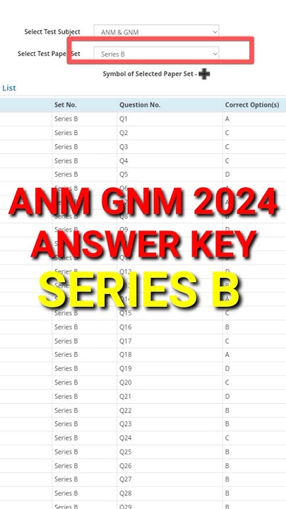 ANM GNM SERIES B OFFICIAL ANSWER KEY 2024।ANM GNM RESULT 2024ANM GNM OFFICIAL MODEL ANSWER KEY ...