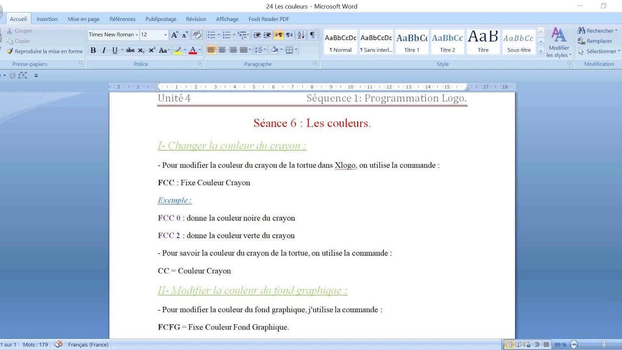 Cours N°6 (La programmation Xlogo) : Les couleurs. - YouTube