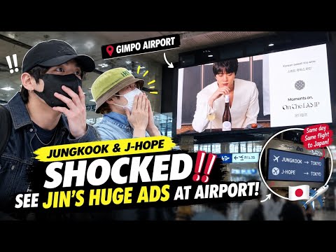 MEMBERS REACTION?! Jungkook & J-Hope Saw Jin’s HUGE Ad at Gimpo Airport Before Japan Flight!