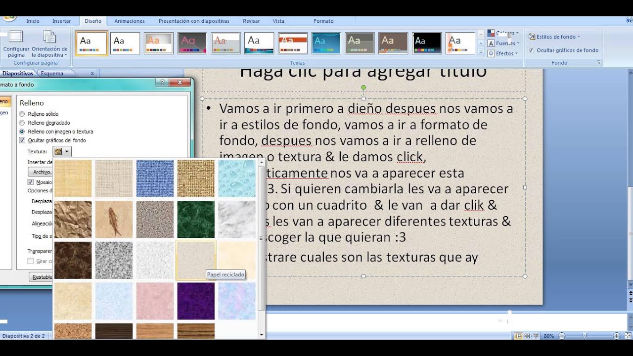 Como poner una textura a tu fondo de precentacion de Power Point - YouTube