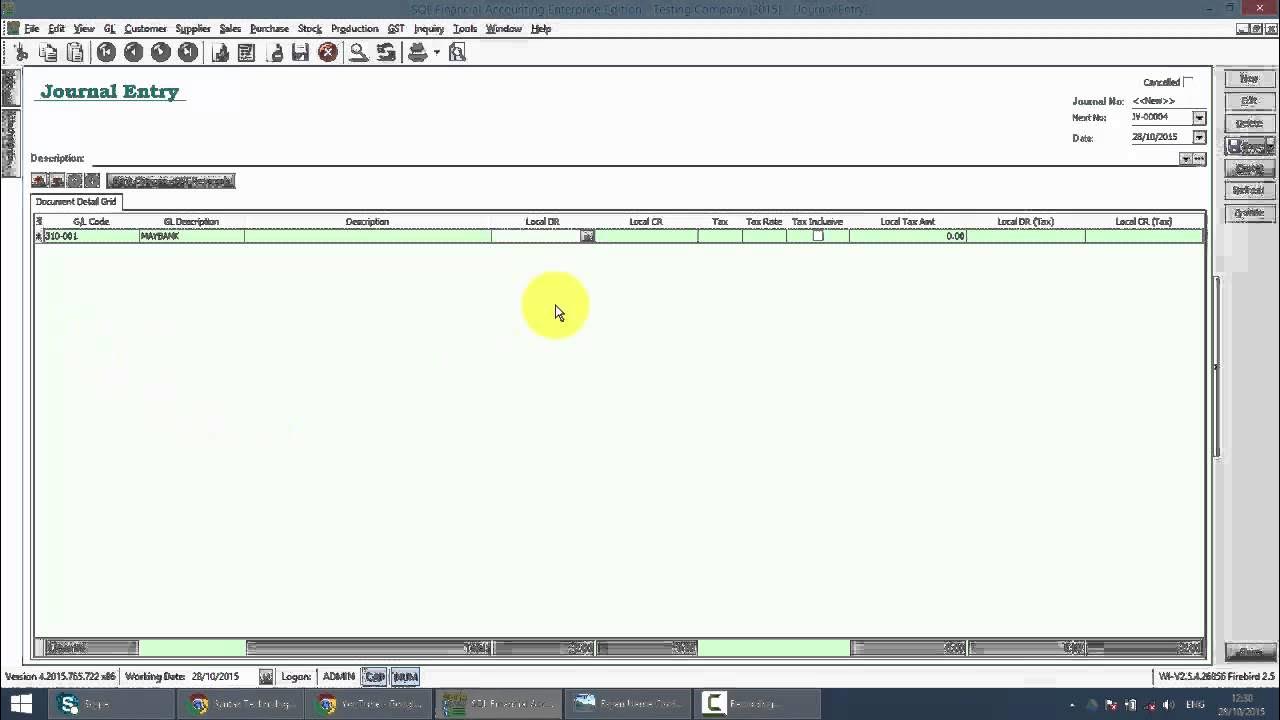 SQL ACCOUNTING SYSTEM GST 040 GL JOURNAL ENTRY - YouTube