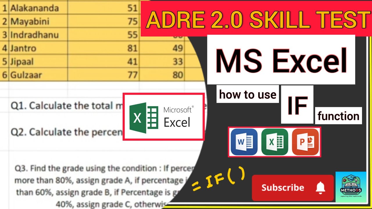 ADRE 2.0 COMPUTER SKILL TEST / MS Excel / IF function / Summation ...